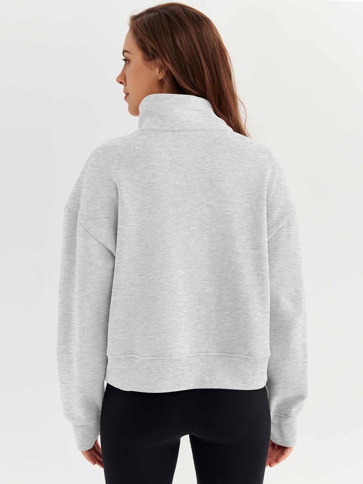 Trendy Queen Womens Half Zip Cropped Pullover Crewneck Sweatshirts Quarter Zipper Hoodies Long Sleeve Clothes Sweaters Fall Outfits 2023 Grey