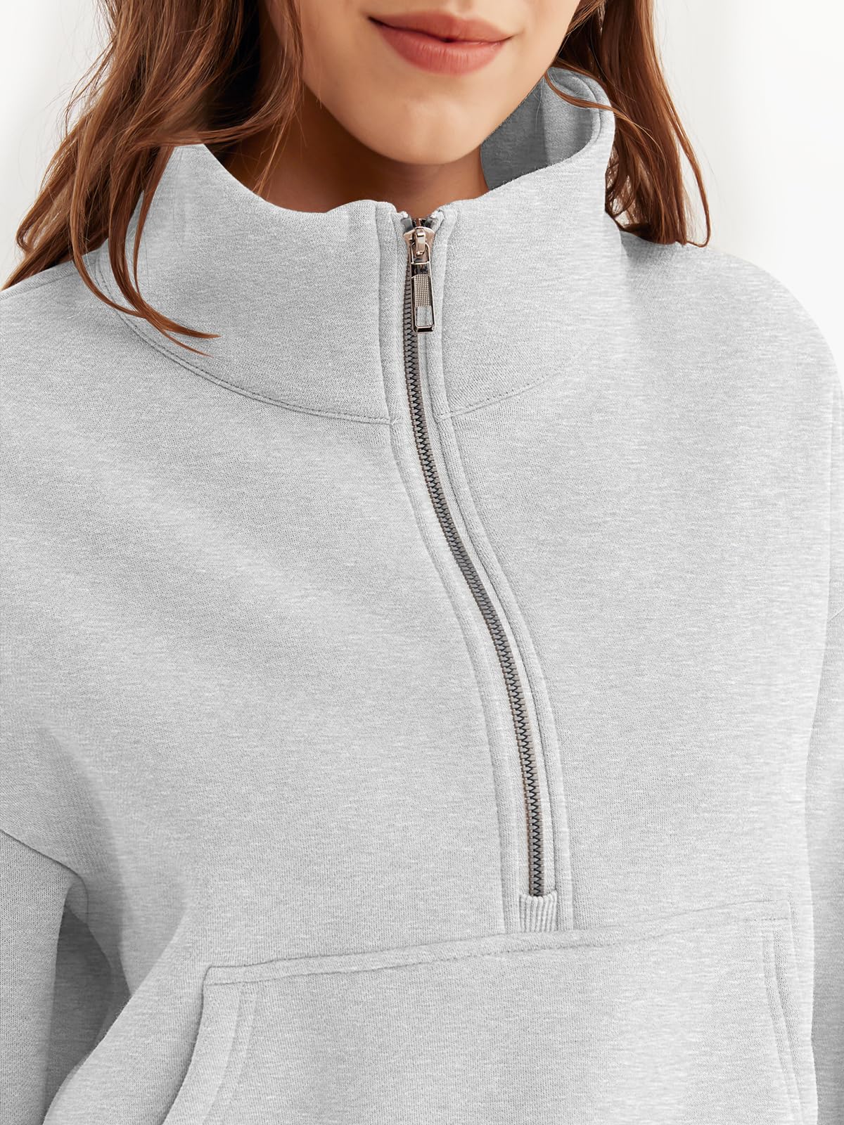 Trendy Queen Womens Half Zip Cropped Pullover Crewneck Sweatshirts Quarter Zipper Hoodies Long Sleeve Clothes Sweaters Fall Outfits 2023 Grey