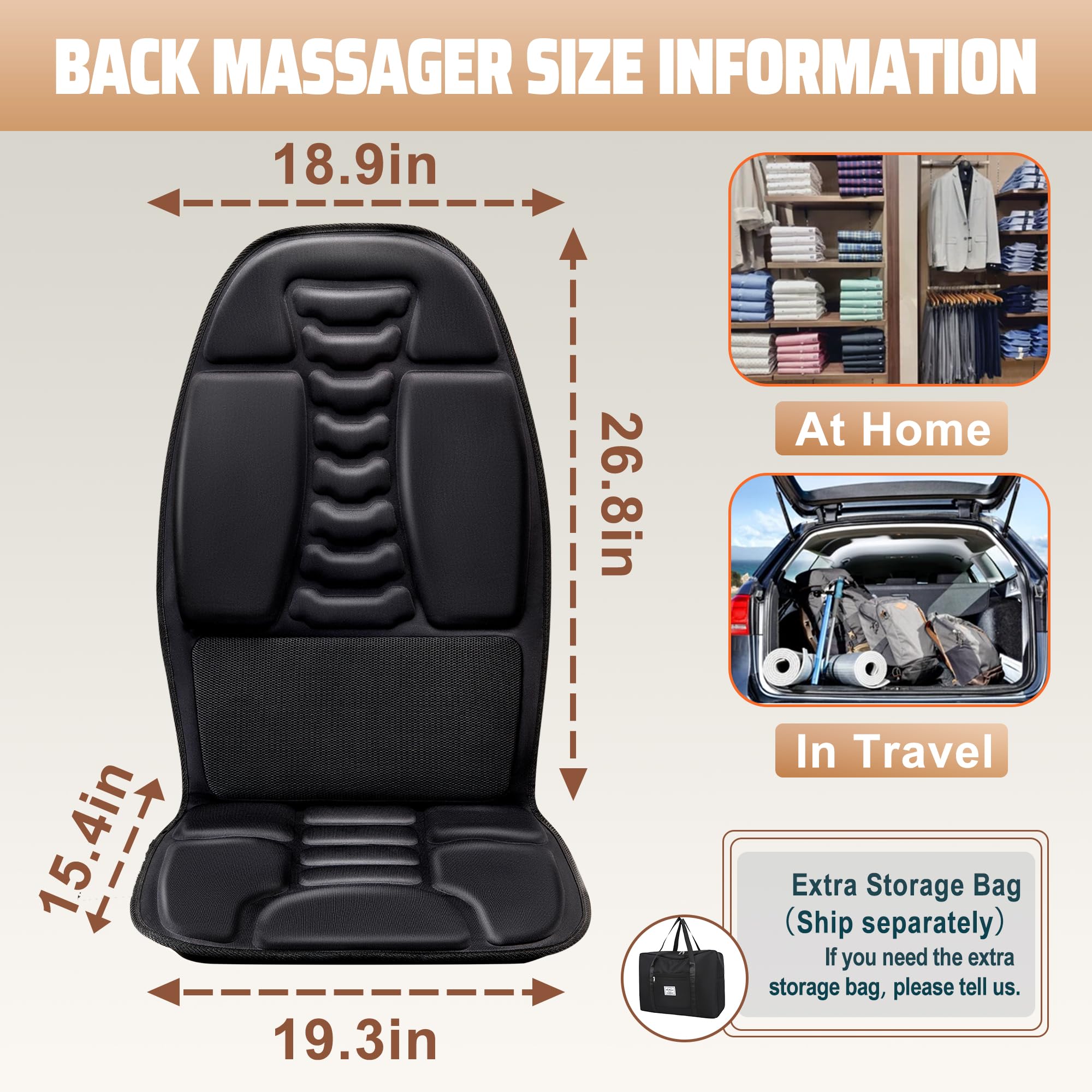 comrelax Back Massage Chair Pad, Deep Tissue Vibration Seat Massage Cushion, 2 Levels Cooling or Heat Back Massage for Muscle Fatigue Stress Relief