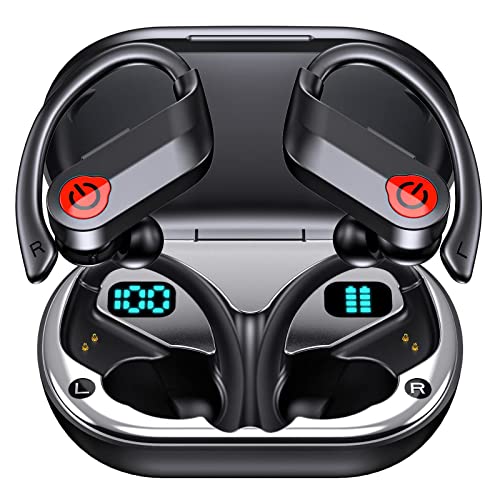 Bluetooth Headphones Wireless Earbuds Sports,120H Playtime Over-Ear Bluetooth 5.3 Ear Buds with Earhook Wireless Headphones LED Display Workout Audifonos Bluetooth inalambricos for Samsung Android