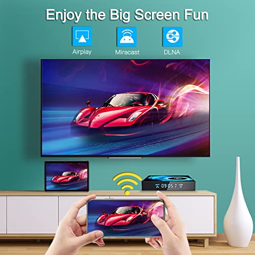 Android TV Box 4GB RAM 128GB ROM 2022 Android Box 10.0, H616 Cortex-A53 CPU Support 4K 6K 3D Video 2.4G/5G WiFi 100Mbps Ethernet Bluetooth Smart TV Box with 2.4G Backlit Mini Wireless Keyboard