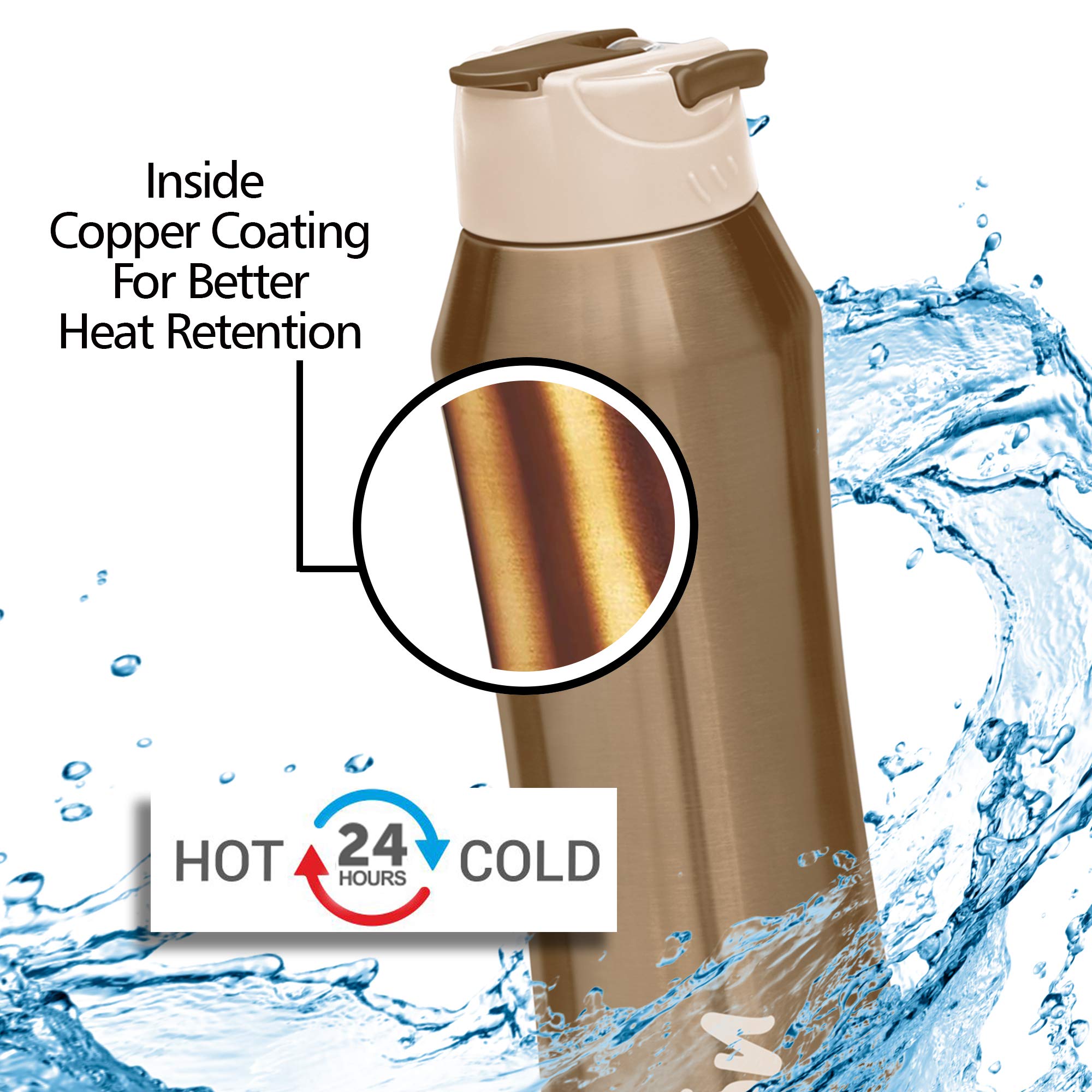 Milton Stark 900 Thermosteel 24 Hours Hot or Cold Water Bottle, 790 ml, Brown