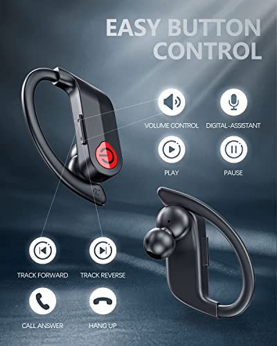 Bluetooth Headphones Wireless Earbuds Sports,120H Playtime Over-Ear Bluetooth 5.3 Ear Buds with Earhook Wireless Headphones LED Display Workout Audifonos Bluetooth inalambricos for Samsung Android