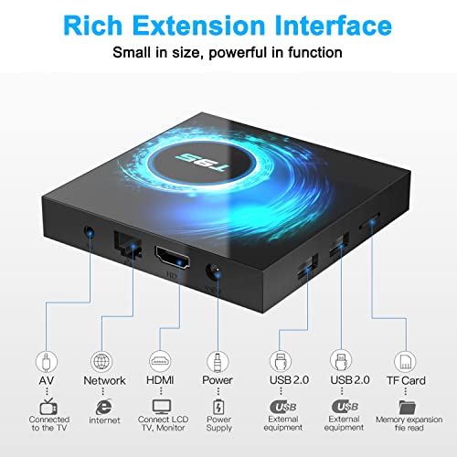 Android TV Box 4GB RAM 128GB ROM 2022 Android Box 10.0, H616 Cortex-A53 CPU Support 4K 6K 3D Video 2.4G/5G WiFi 100Mbps Ethernet Bluetooth Smart TV Box with 2.4G Backlit Mini Wireless Keyboard
