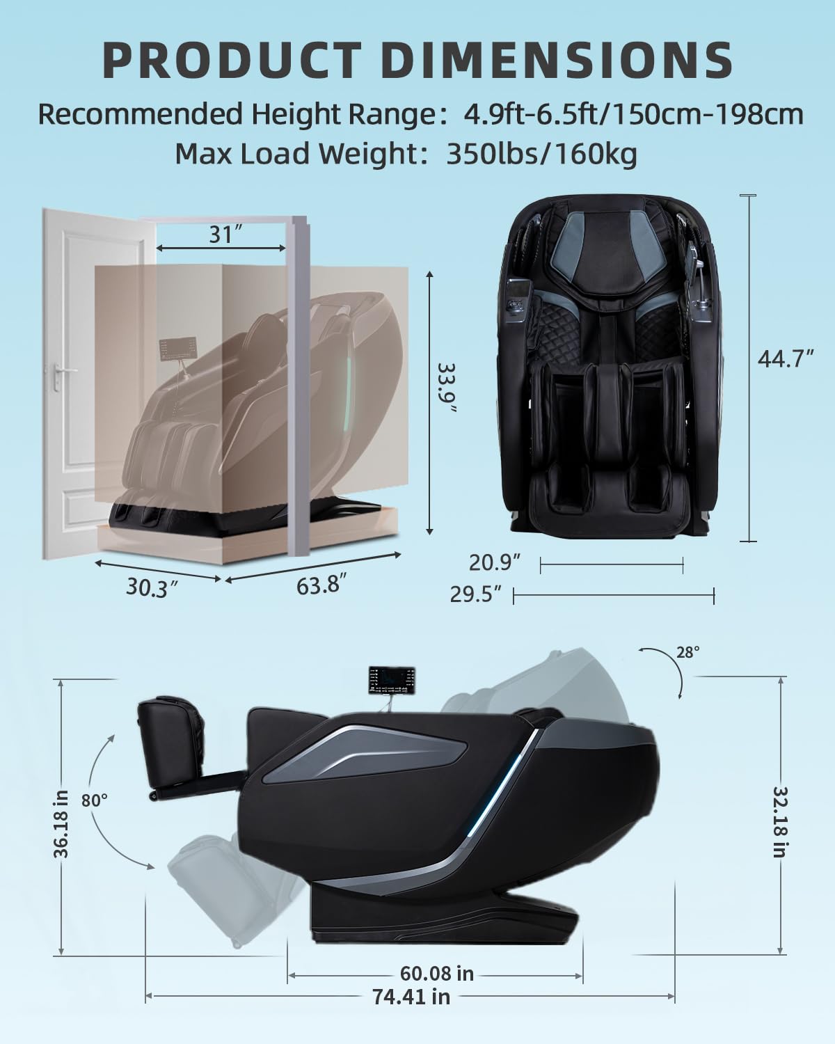 RelaxRelife Full Body Zero Gravity Massage Chair with Body Scan 4D Intelligent Shiatsu Strecth Massage, Back/Leg Heated with AI Voice Control Bluetooth Speaker Airbags SL Track Massage Black