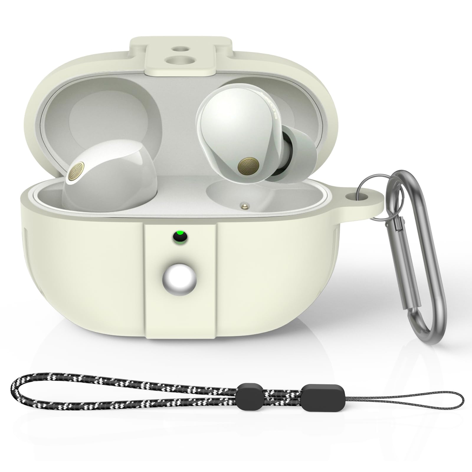 Secure Lock Case for Sony WF-1000XM5 Earbuds(2023), WOFRO Shockproof Anti-Scratch Silicone Protective Cover Skin Designed for Sony WF1000XM5 Sony XM5 Wireless Earbuds with Lanyard&Keychain (White)