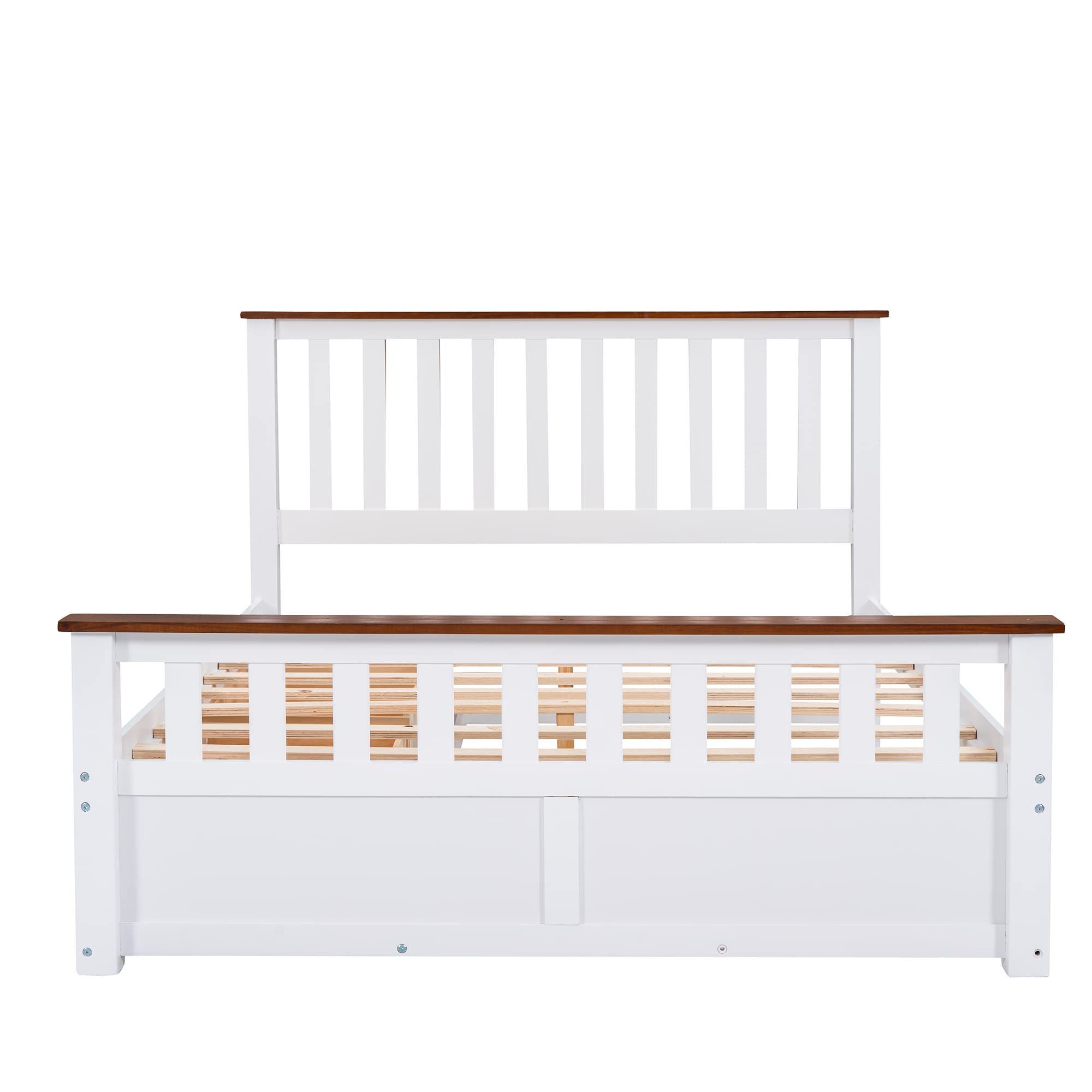 Bellemave Queen Bed Frame with 2 Storage Drawers Wood Platform Bed with Headboard & Footboard Panel Beds with Slats for Boys, Girls, Kids, Teens, White + Walnut