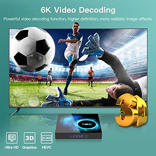 Android TV Box 4GB RAM 128GB ROM 2022 Android Box 10.0, H616 Cortex-A53 CPU Support 4K 6K 3D Video 2.4G/5G WiFi 100Mbps Ethernet Bluetooth Smart TV Box with 2.4G Backlit Mini Wireless Keyboard