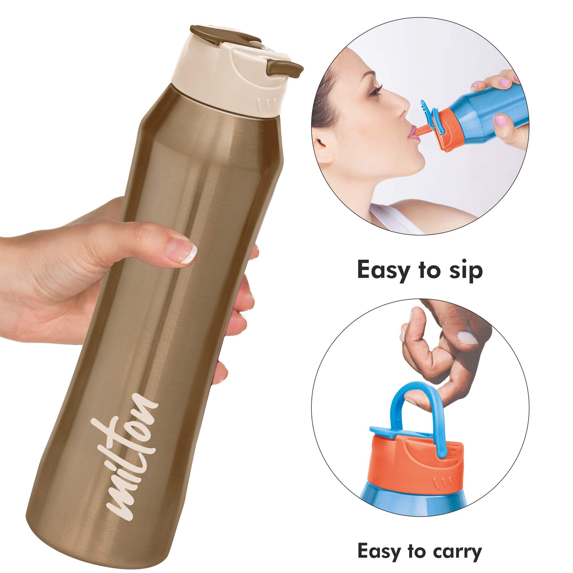 Milton Stark 900 Thermosteel 24 Hours Hot or Cold Water Bottle, 790 ml, Brown