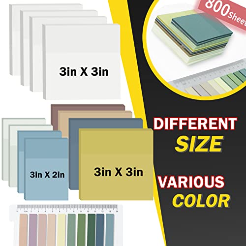 ZAUBETH Transparent Sticky Notes Pads - 800 Pcs Waterproof Self-Adhesive Pad,Translucent Sticky Notes Suitable for Reading、Studying、 Home、Office、School,Sticks Securely,Removes Cleanly (3"x3")