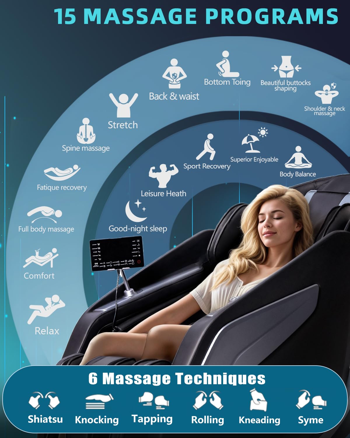 RelaxRelife Full Body Zero Gravity Massage Chair with Body Scan 4D Intelligent Shiatsu Strecth Massage, Back/Leg Heated with AI Voice Control Bluetooth Speaker Airbags SL Track Massage Black