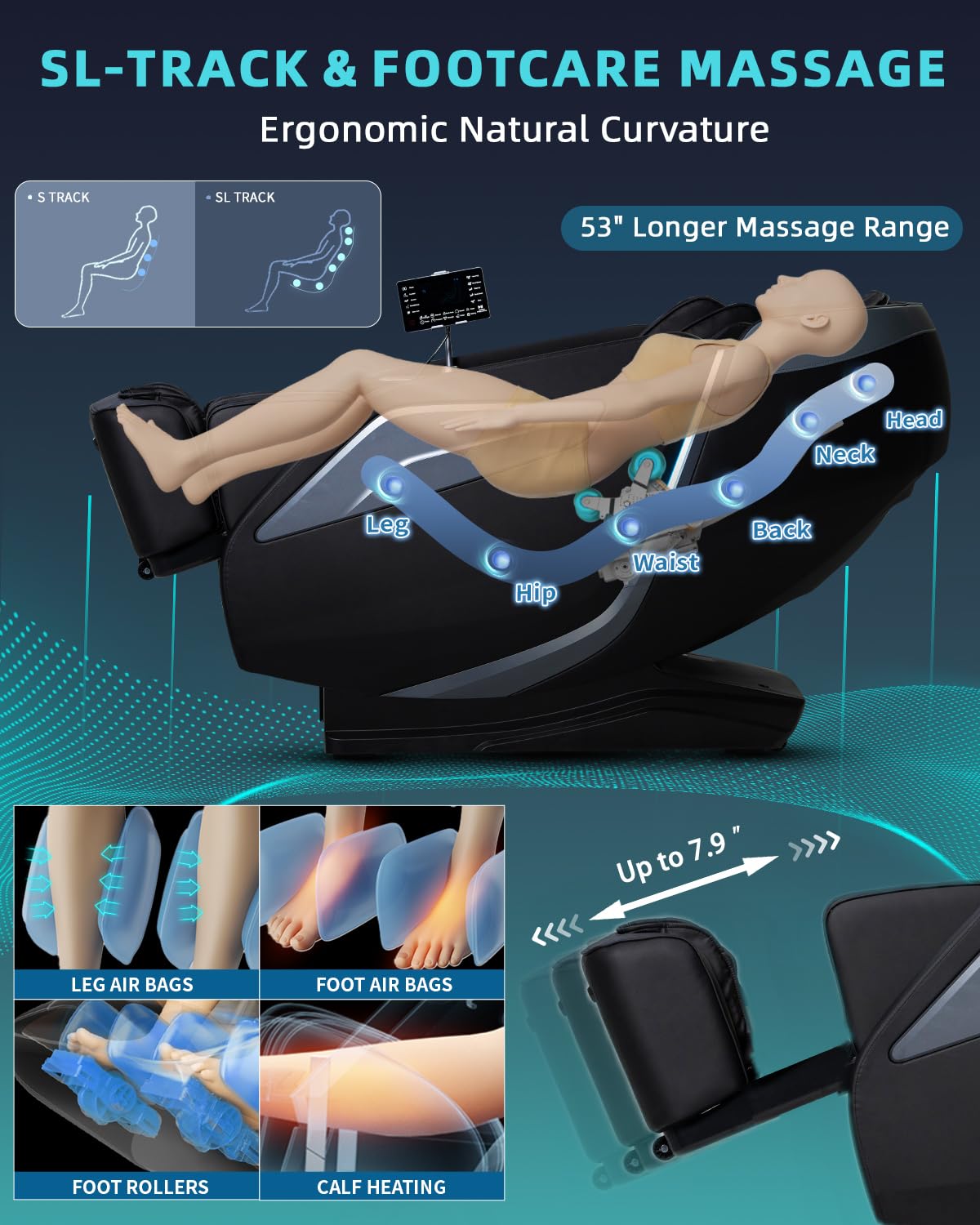 RelaxRelife Full Body Zero Gravity Massage Chair with Body Scan 4D Intelligent Shiatsu Strecth Massage, Back/Leg Heated with AI Voice Control Bluetooth Speaker Airbags SL Track Massage Black