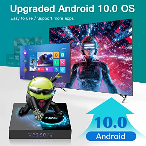 Android TV Box 4GB RAM 128GB ROM 2022 Android Box 10.0, H616 Cortex-A53 CPU Support 4K 6K 3D Video 2.4G/5G WiFi 100Mbps Ethernet Bluetooth Smart TV Box with 2.4G Backlit Mini Wireless Keyboard