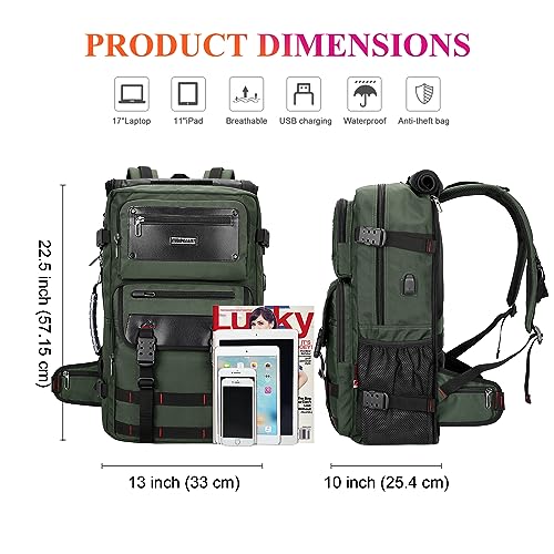 WITZMAN Carry On Travel Backpack for Men Duffle Bags Fit 17 Inch Laptop Airline Approved Laptop Backpack(B685 Army Green)