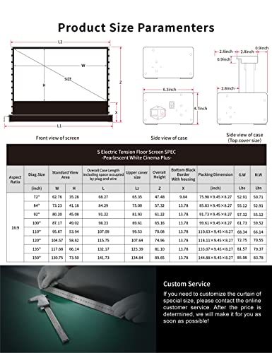 VIVIDSTORM Since 2004-Projector Screen,Pearlescent Cinema White Plus Screen,Black Housing Motorized Floor-Rising Projection Screen,VSDSTZW72H