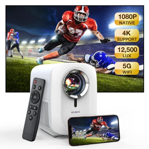 WiFi Projector - MUDIX Movie Projector Native 1080P 2.4+5G WiFi Portable Video Projector, 12500 Lumens Mini Projector with Remote Control HD AV USB for Phone Laptop DVD, iOS Android Wireless Display