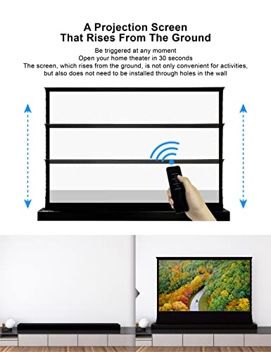 VIVIDSTORM Since 2004-Projector Screen,Pearlescent Cinema White Plus Screen,Black Housing Motorized Floor-Rising Projection Screen,VSDSTZW72H