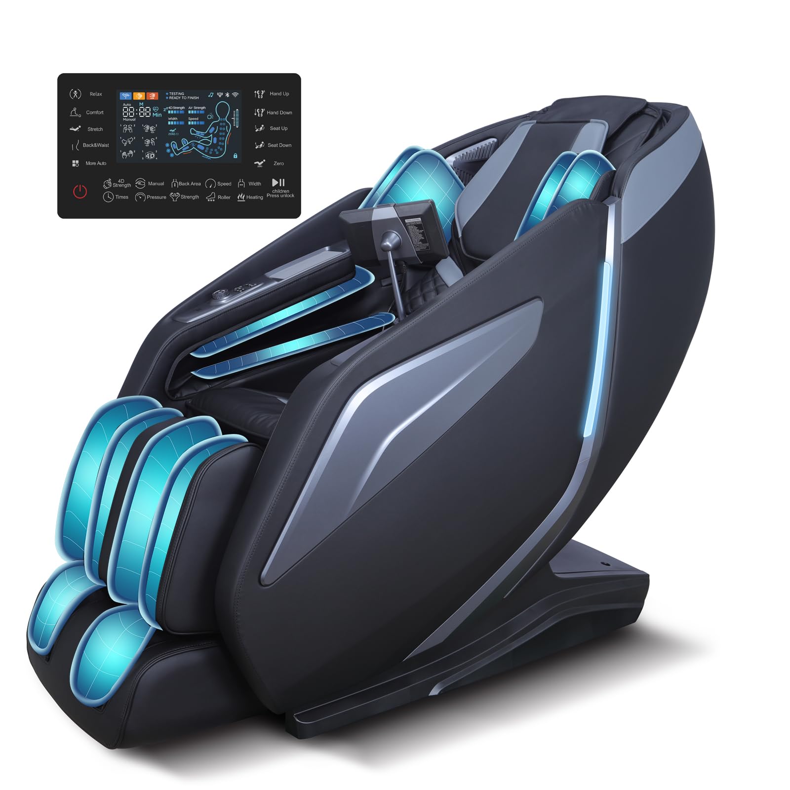 RelaxRelife Full Body Zero Gravity Massage Chair with Body Scan 4D Intelligent Shiatsu Strecth Massage, Back/Leg Heated with AI Voice Control Bluetooth Speaker Airbags SL Track Massage Black