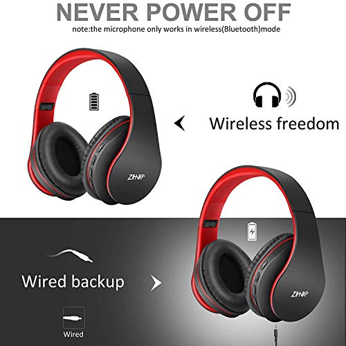 2 Items,1 Black Blue Zihnic Over-Ear Wireless Headset Bundle with 1 Black Red Zihnic Foldable Wireless Headset