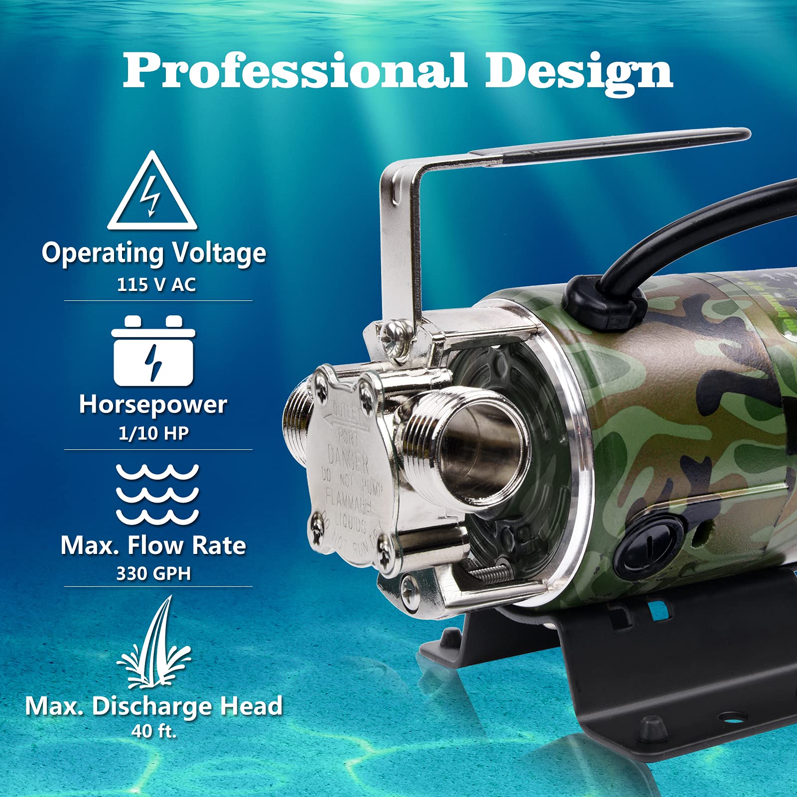 TIGEROAR Water Transfer Pump 115V Water Pump 330 GPH Utility Portable Electric with 6 ft. Suction Hose 0.1HP Pool for Transferring from Ponds, Pools, Aquariums, Hot Tubs