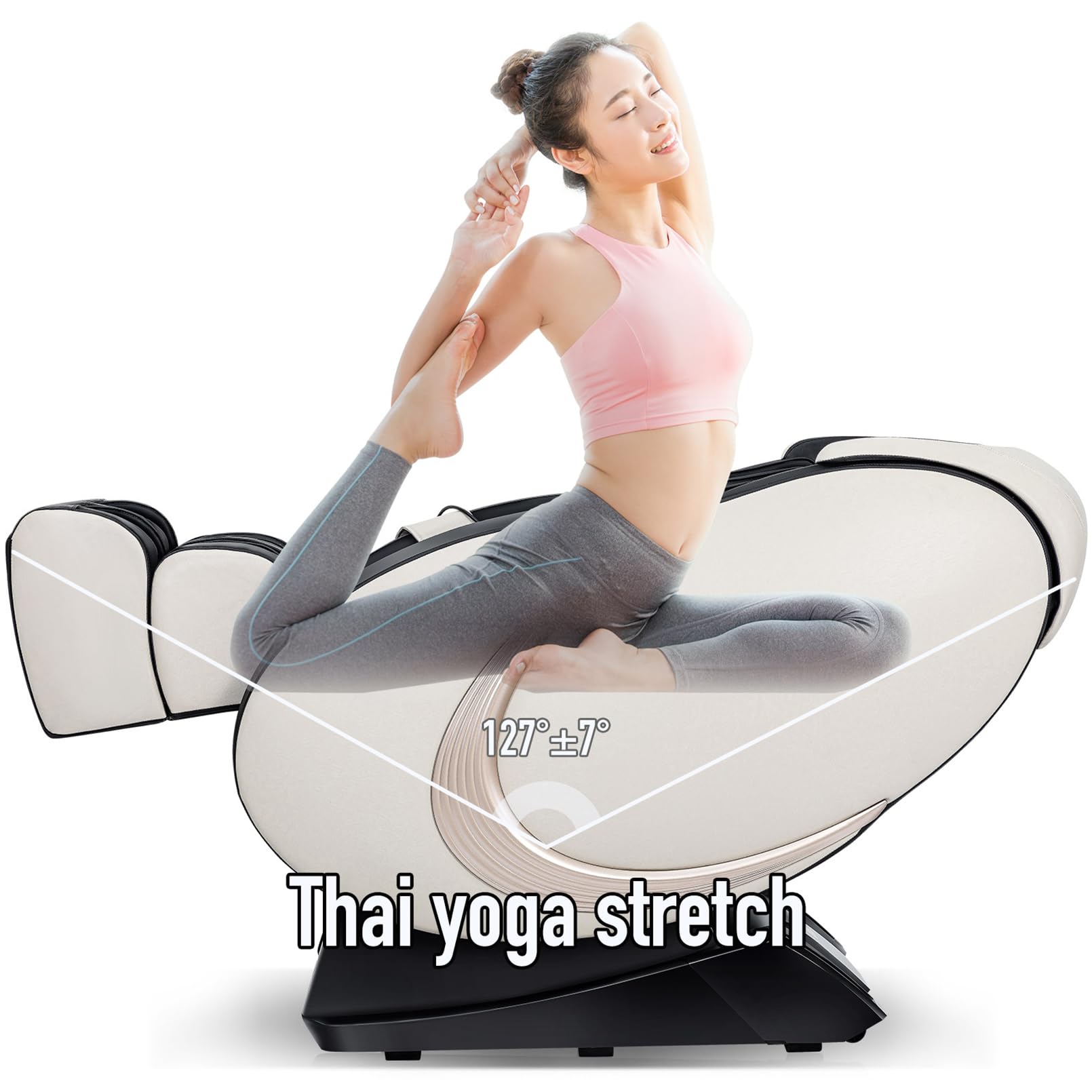 4D Massage Chair Full Body Recliner - Zero Gravity with Heat and Shiatsu Office Chair SL Track Yoga Stretch Voice Control Intelligent Body Detection Bluetooth Speaker Airbags Foot Rollers (White)