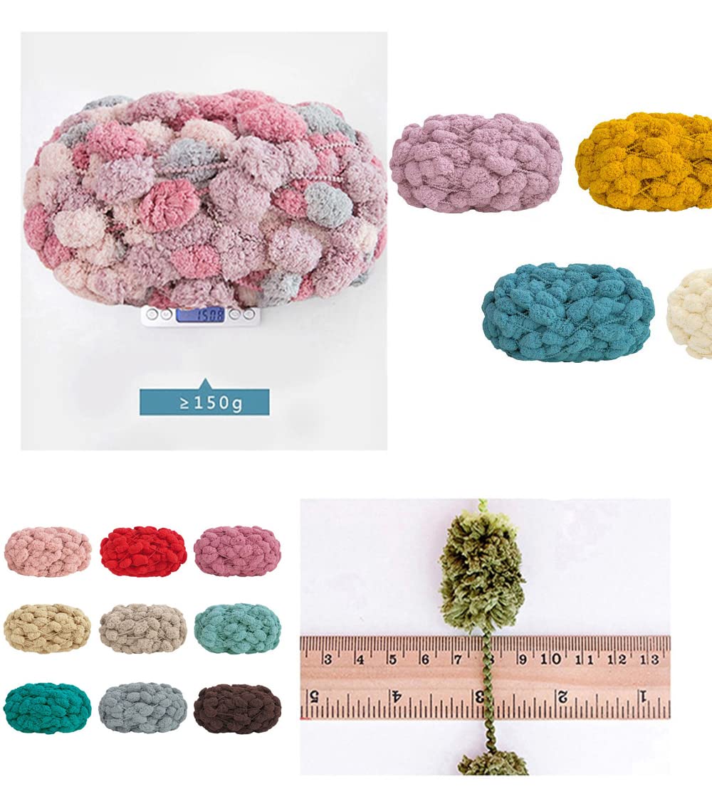 3 Rolls Pomp-A-Doodle Yarn,100% Polyester Jelly Bean POM-POM Ball Yarn for Crochet Knitting Handcraft Mat Pet Nest 450g (Quiet Night)