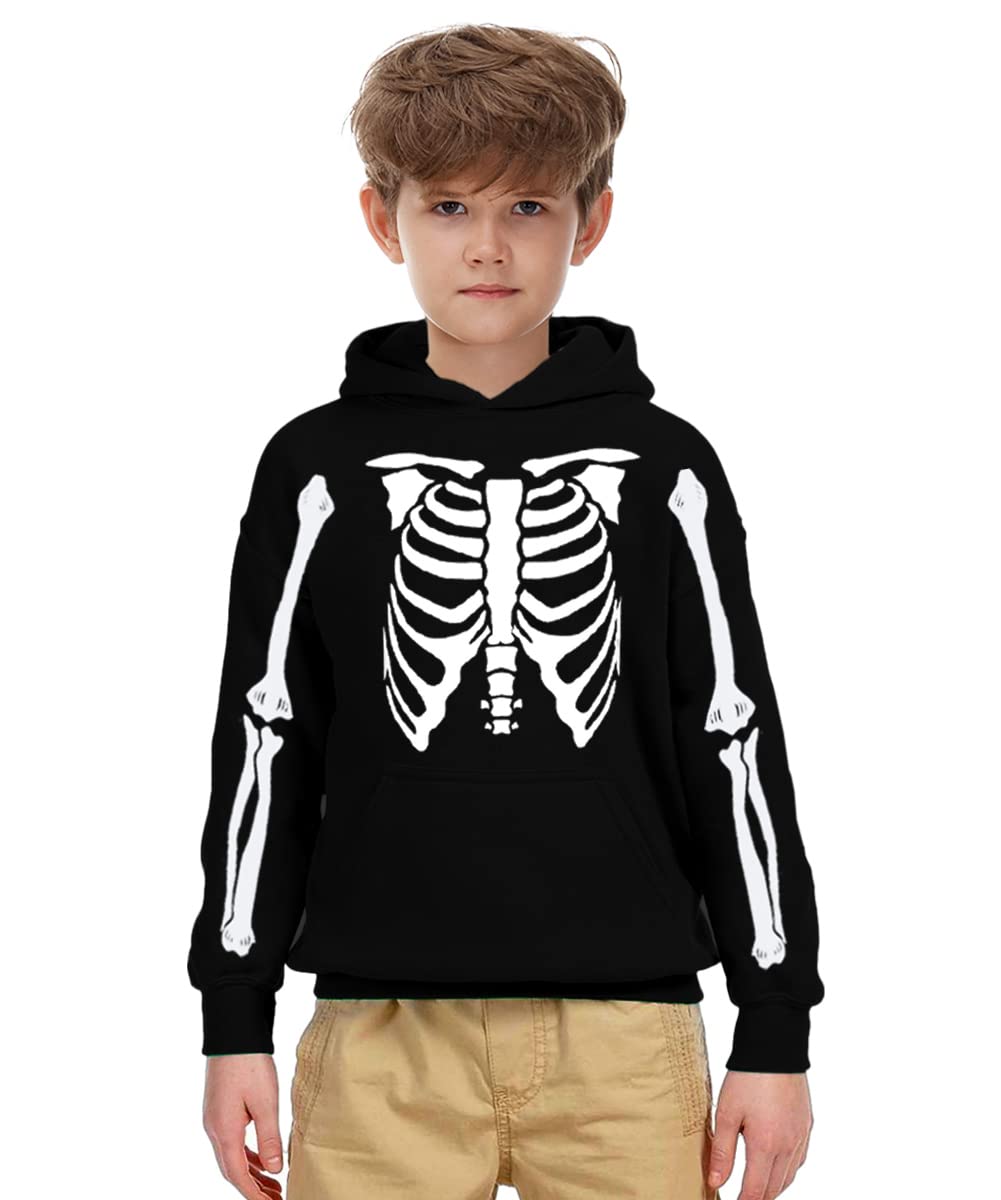 Remimi Kids Halloween Skeleton Sweatshirt Hoodie Boys Girls Long Sleeve Pocket Hooded Pullover Tops 9-10 Years