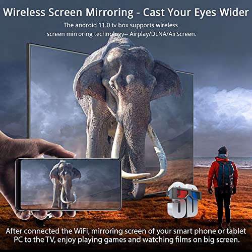 Android TV Box 11.0 4GB 64GBÂ Smart TV Box Android Box RK3318 USB 3.0 Ultra HD 1080P 4K HDR WiFi 2.4GHz 5.8GHz BT 4.1 Set Top Box with Mini Wireless Backlit Keyboard