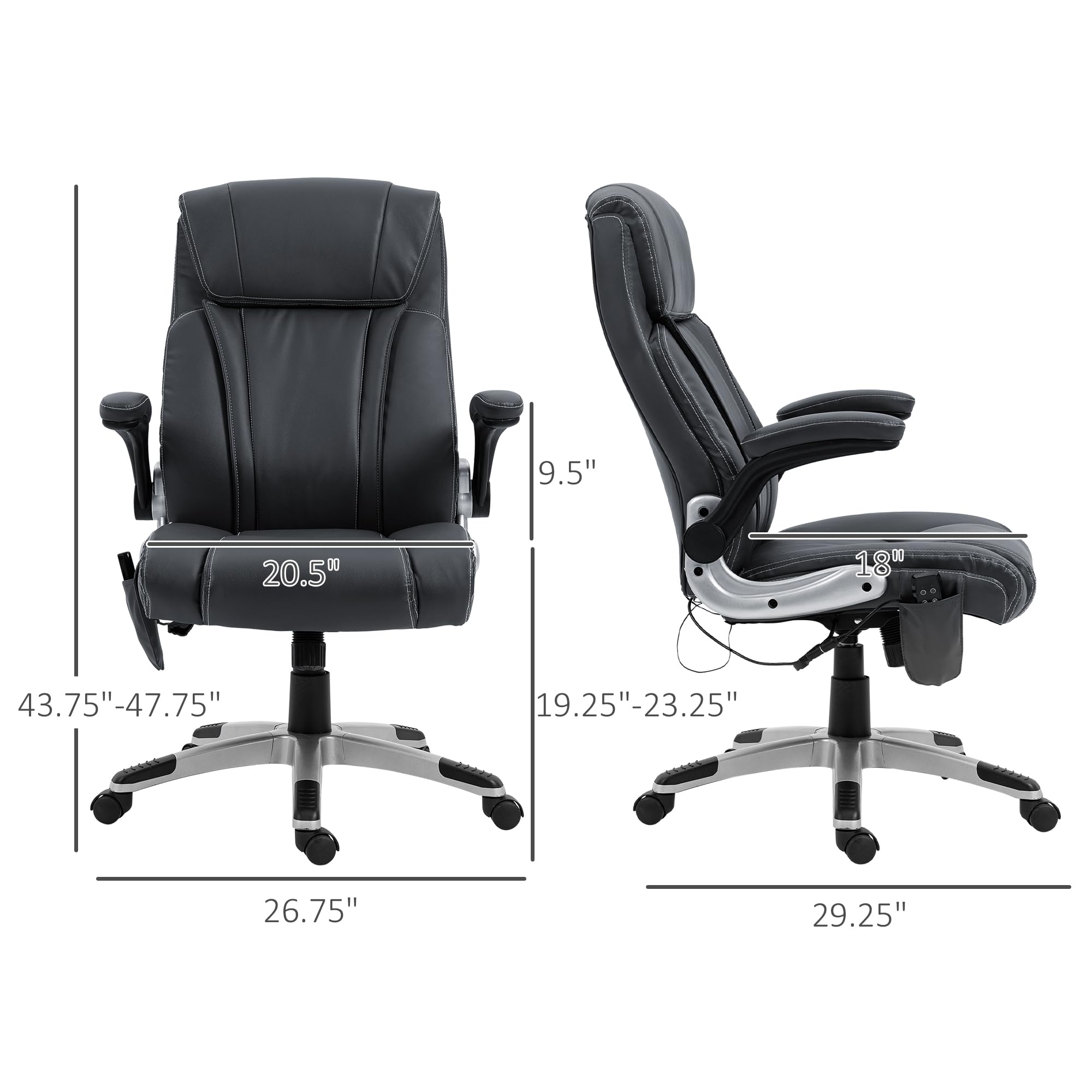 Vinsetto Executive Massage Office Chair with 6 Vibration Points, Heated Faux Leather Computer Desk Chair with Flip-up Armrest, Adjustable Height, Swivel Wheels, Black