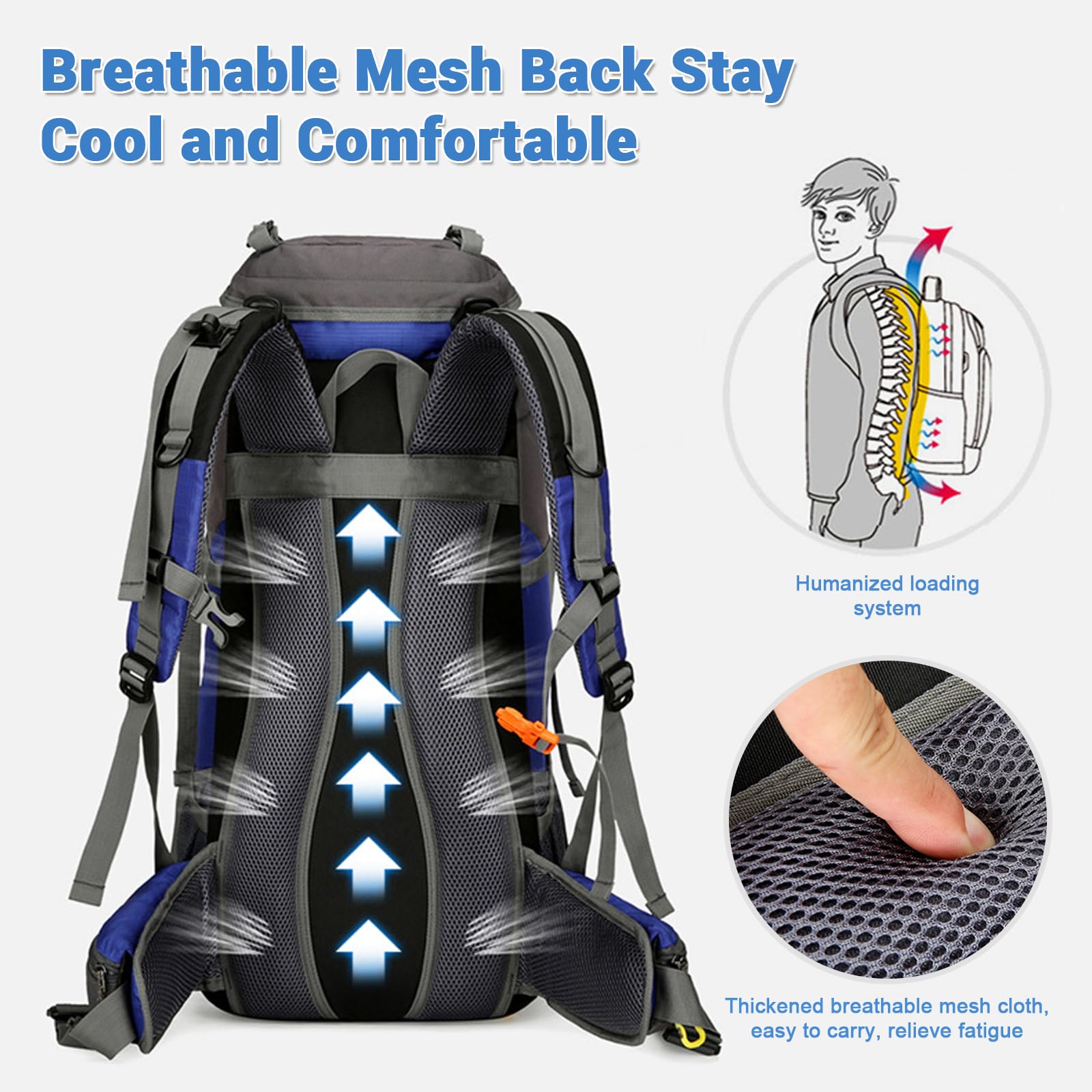 HUIOP hiking backpack, 50L Hiking Backpack Waterproof Camping Backpack with Rain Cover Travel Day Pack Bag with Shoe Compartment for Outdoor Backpacking Climbing
