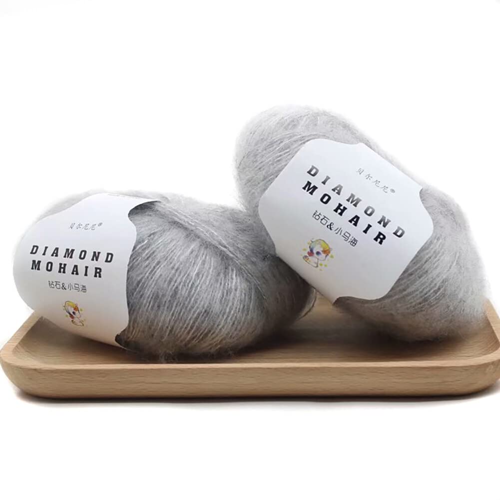 Soft Mohair Yarn Knitting Crocheting Wool Yarn Fuzzy Wool Fiber Lightweight Crochet Yarn for DIY Knitting Crafts Hats Sweater Scarf, 25g x 2 Balls