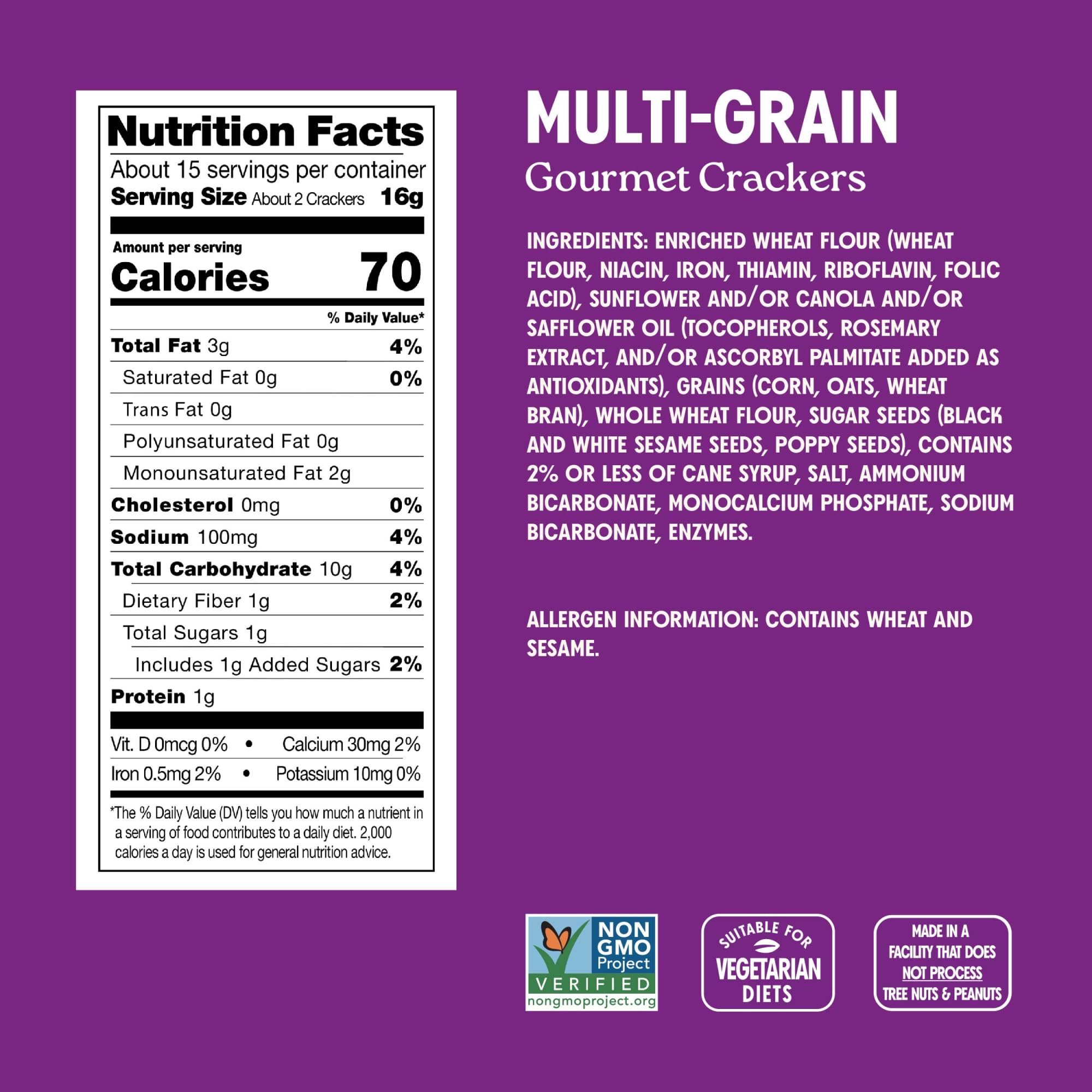 Milton's Gourmet Crackers, Original Multi-Grain - Non-GMO Project Verified, Natural Ingredients, Kosher, Great for Charcuterie Boards - 8.4 Oz, Pack of 4