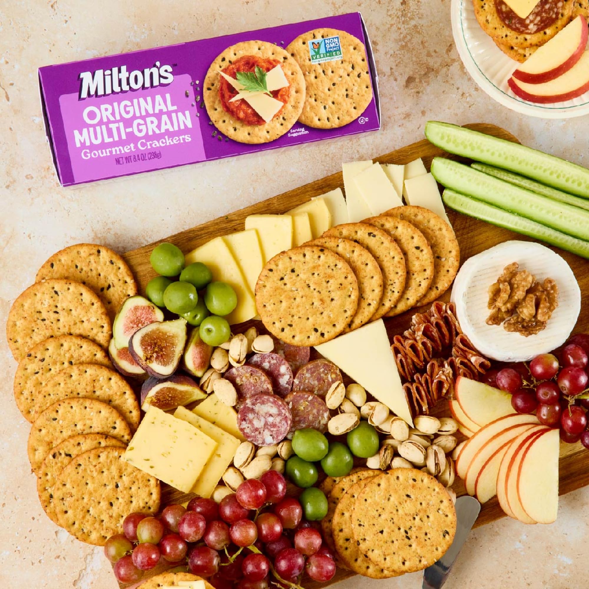 Milton's Gourmet Crackers, Original Multi-Grain - Non-GMO Project Verified, Natural Ingredients, Kosher, Great for Charcuterie Boards - 8.4 Oz, Pack of 4