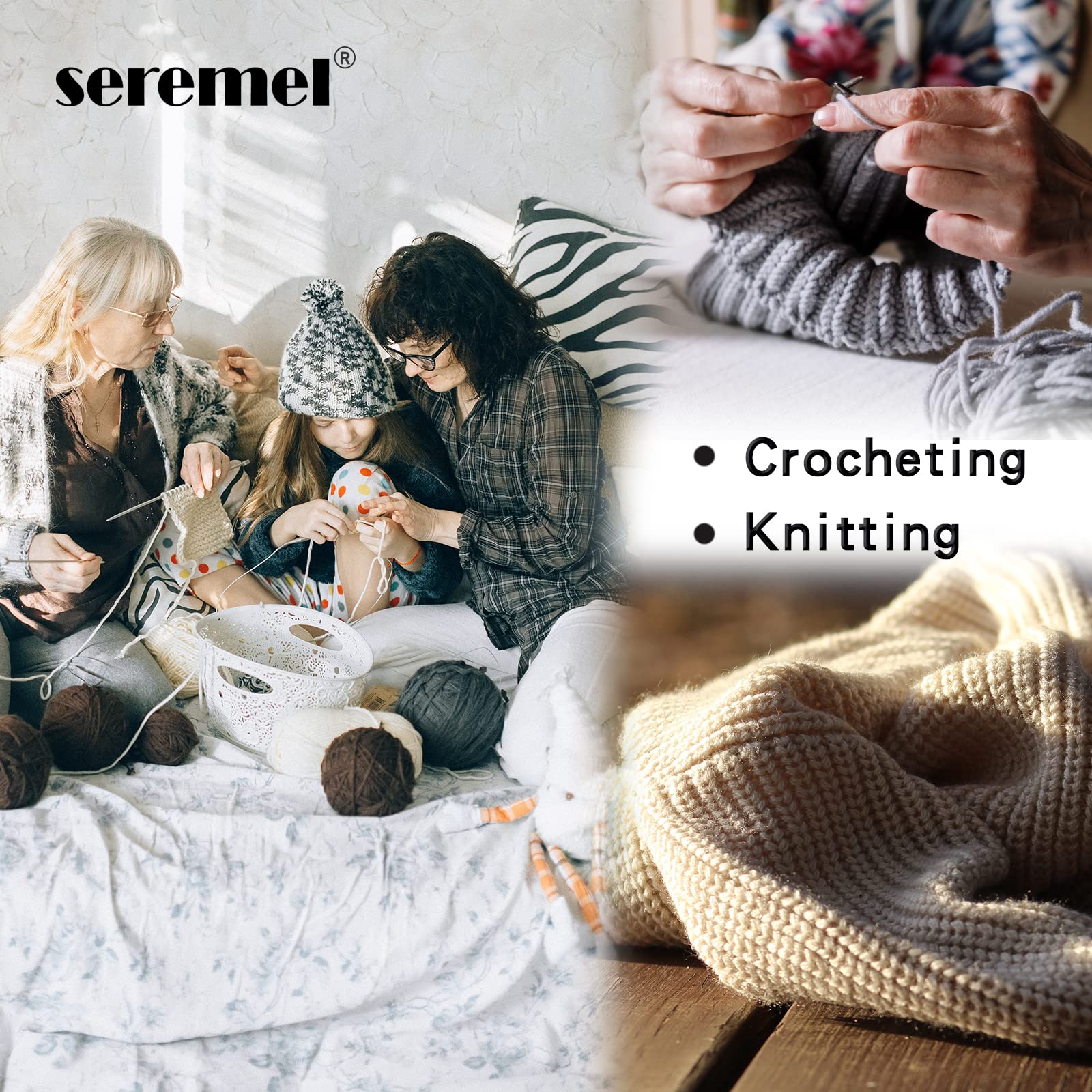 seremel 4Ply Acrylic Soft Yarn 2 Balls 1Pack, 2 Pcs Crochet Yarn Total 100g (3.4oz) / 260m (280Yds), Crocheting/Knitting #4 Medium Yarns, Worsted Beautiful Color (White) (White)