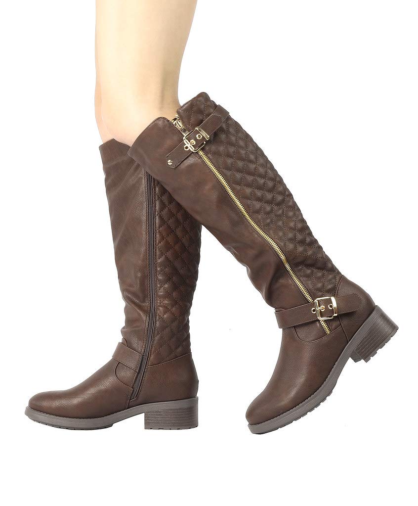 DREAM PAIRS Women's Knee High Boots Wide Calf Low Heel Riding Boots Fall Tall Boots for Women,Size 7.5,Brown,UTAH-W