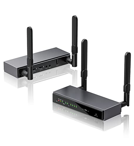 HDMI Wireless Transmitter and Receiver - Support Multiple RX(1x8),AIMIBO 5.8G Wireless HDMI KVM Extender(656Ft/200M) with HDMI Loop-Out & IR Control for Streaming Video to HDTV/Projector/Monitor