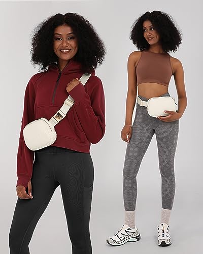 ODODOS Fleece Mini Belt Bag with Adjustable Strap, Sherpa Small Waist Pouch Fanny Pack for Workout Running Traveling Hiking, Ivory