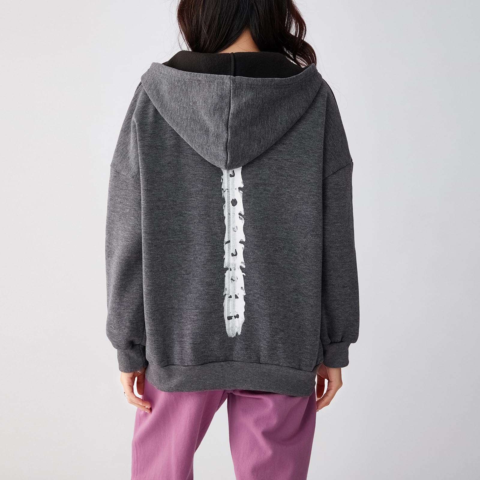 Karwuiio Women Men Zip Up Hoodie Y2k Vintage Graphic Oversized Sweatshirt Jacket Pullover Coats Gothic Streetwear (All Black, XL)
