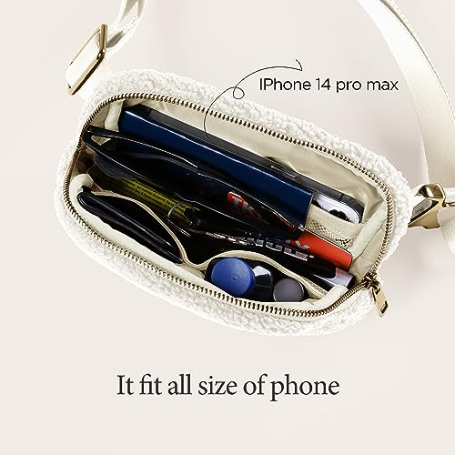 ODODOS Fleece Mini Belt Bag with Adjustable Strap, Sherpa Small Waist Pouch Fanny Pack for Workout Running Traveling Hiking, Ivory