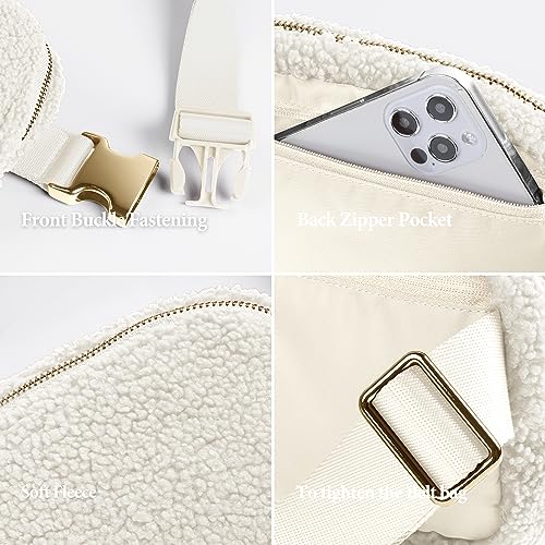 ODODOS Fleece Mini Belt Bag with Adjustable Strap, Sherpa Small Waist Pouch Fanny Pack for Workout Running Traveling Hiking, Ivory