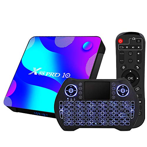 Android TV Box 11, RK3318 USB 3.0 Ultra HD 4K HDR 4GB RAM 64GB ROM 2.4G 5.8G Dual Band WiFi with BT 4.1 WiFi 100M Ethernet with Backlit Mini Keyboard Set Top TV Box
