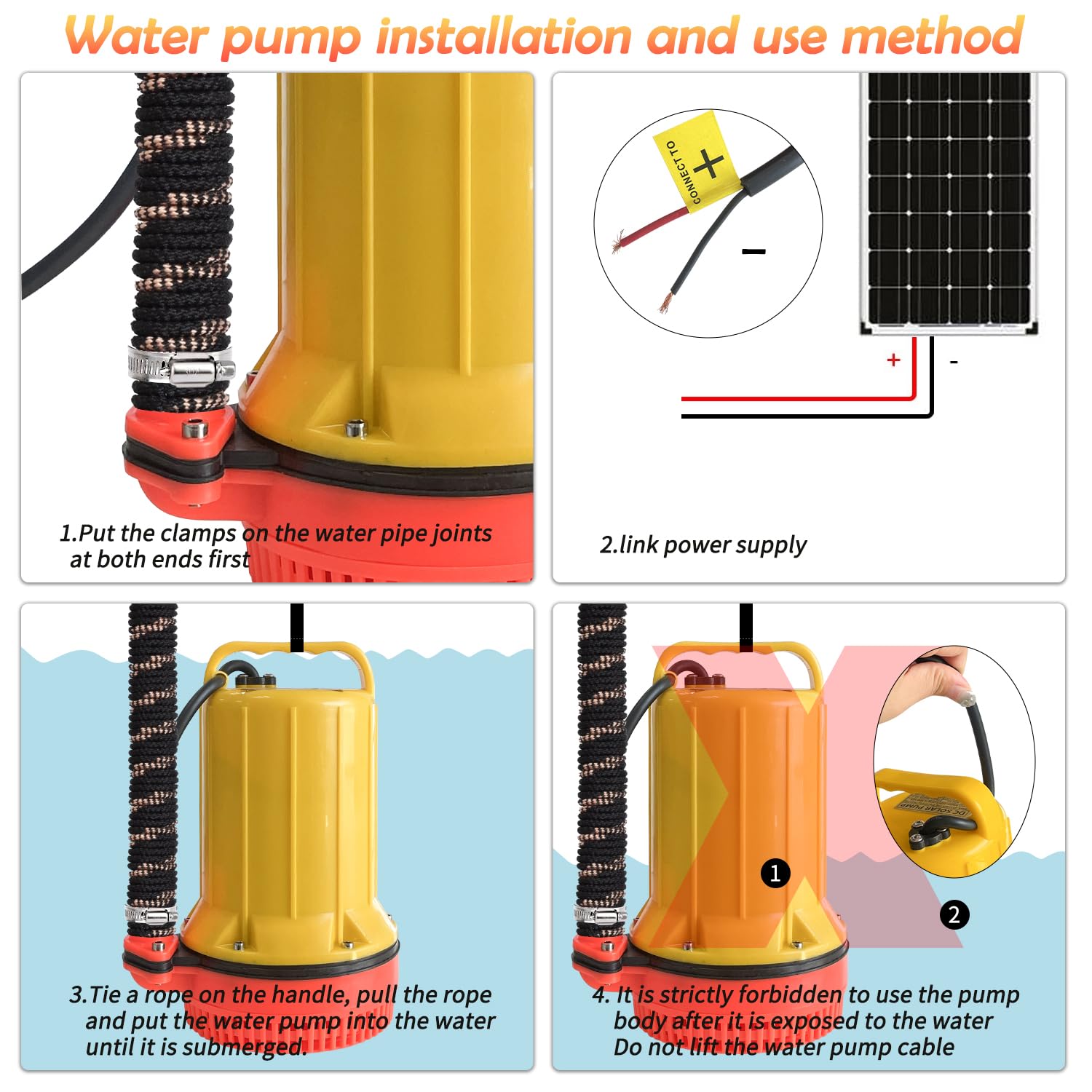 Socpuro Small Submersible Pump DC 12V 300W Portable Water Sump Pump for Pond Pumping, Pool Draining, Garden Irrigation