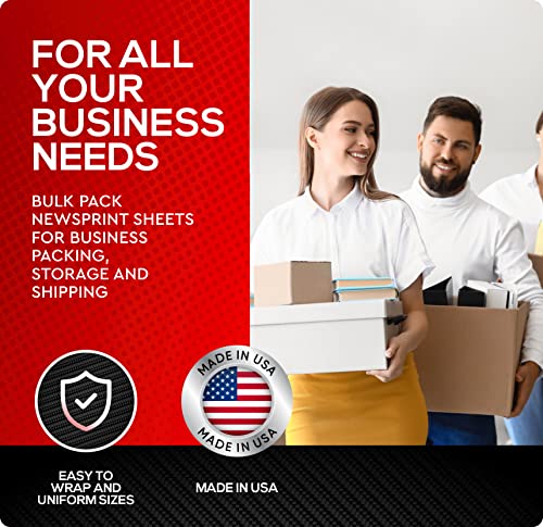 Packaging Paper (~ 5LB Bulk Pack) Size ~ 27" x 17" Unprinted Clean Newsprint Paper Sheets Ideal for Moving, Shipping, Box Filler, Wrapping and Protecting Fragile Items - Made in USA