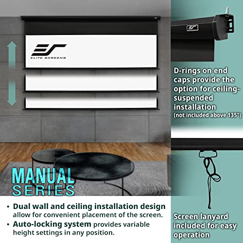 Elite Screens Manual Series, 120-INCH 16:9, Pull Down Manual Projector Screen with AUTO LOCK, Movie Home Theater 8K / 4K Ultra HD 3D Ready, 2-YEAR WARRANTY, M120UWH2