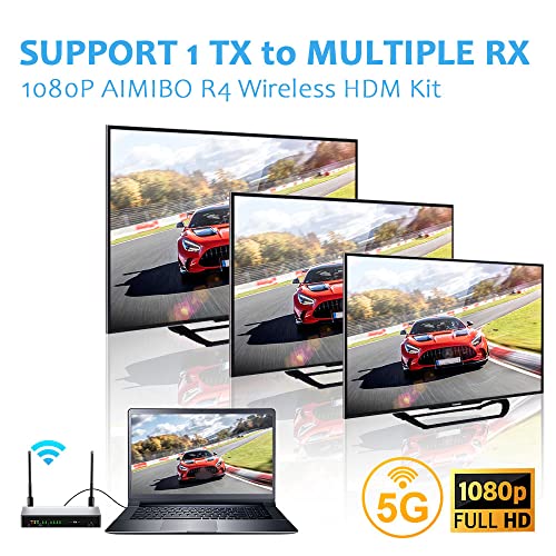 HDMI Wireless Transmitter and Receiver - Support Multiple RX(1x8),AIMIBO 5.8G Wireless HDMI KVM Extender(656Ft/200M) with HDMI Loop-Out & IR Control for Streaming Video to HDTV/Projector/Monitor