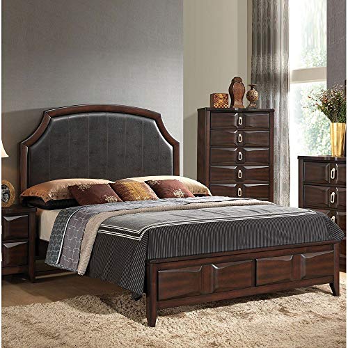 Knocbel Transitional Queen Bed Frame with 2 Drawers, Wood Platform Bed Mattress Foundation with Slats Support & Arched Headboard, Box Spring Required, 84" L x 63" W x 58" H (Espresso)