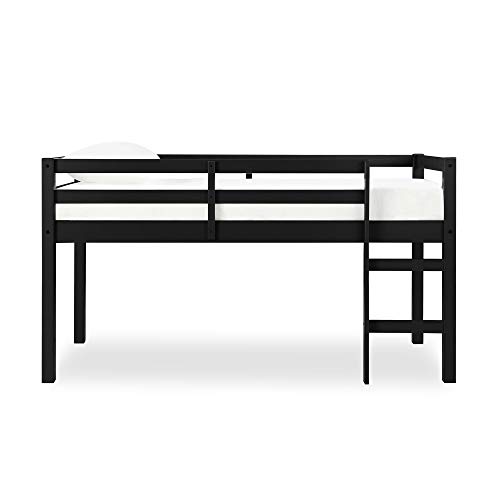DHP Milton Twin Loft Bed with Safety Guard Rail, Black, Space Saving Junior Size, Pine Wood