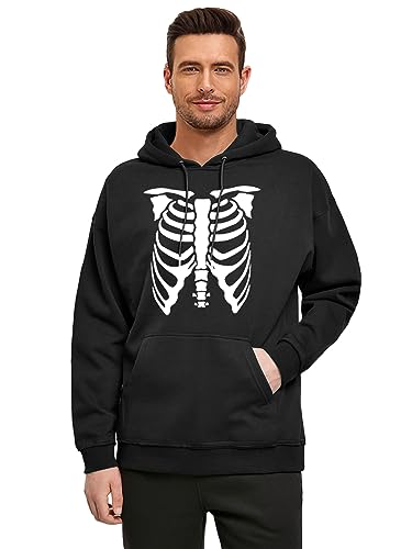 AOBUTE Adult Lightweight Skeleton Hoodie Drawstring Halloween Pocket Hooded Pullover XL