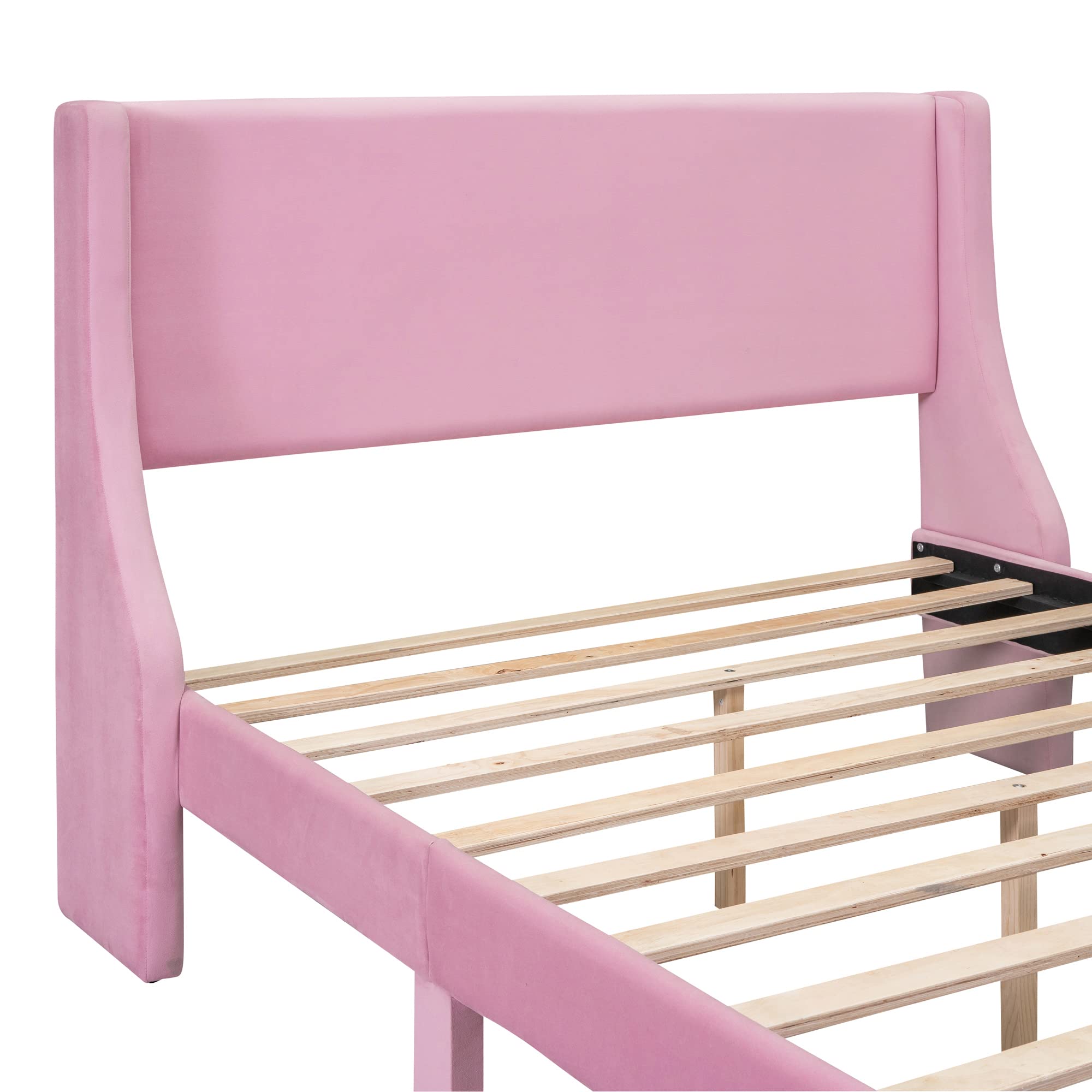 Anwickhomk Queen Size Fabric Upholstered Platform Bed Frame, Modern Upholstered Platform Bed with Headboard, with Big Storage Drawer,Heavy Duty Bed Frame with Wood Slat Support, Pink