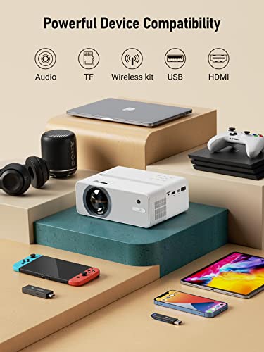 YEHUA WiFi Projector, 4K HD Outdoor Projector Mini Projector with Remote, 1080P & 160" Screen Supported, Movie Home Theater for TV Stick, Laptop,PC, iOS & Android, PS4, HDMI, USB, AUX, AV
